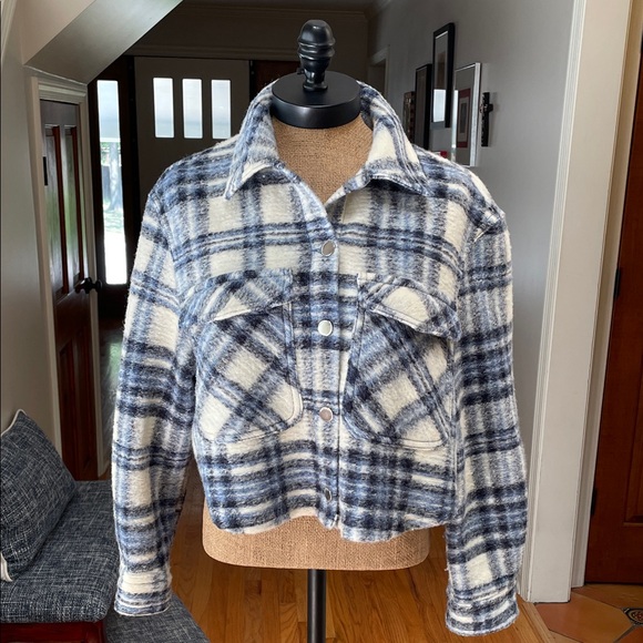Zara | Jackets & Coats | Zara Blue And White Plaid Teddy Jacket | Poshmark